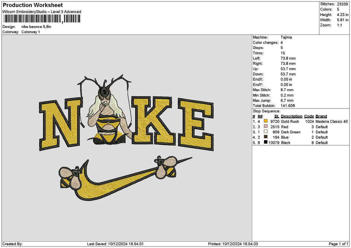 Nike Bee 1012 Embroidery File 6 sizes – embroiderystores