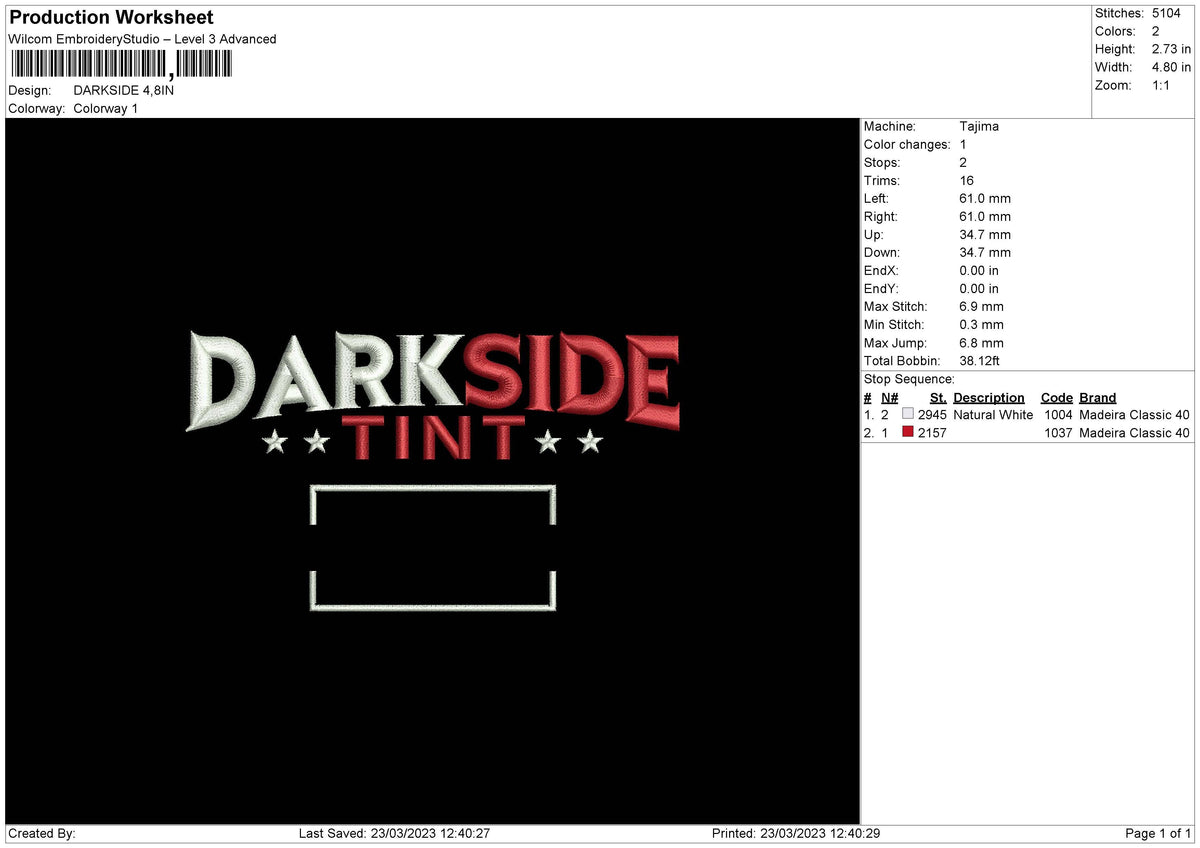 Darkside V2 Embroidery File 6 sizes – embroiderystores