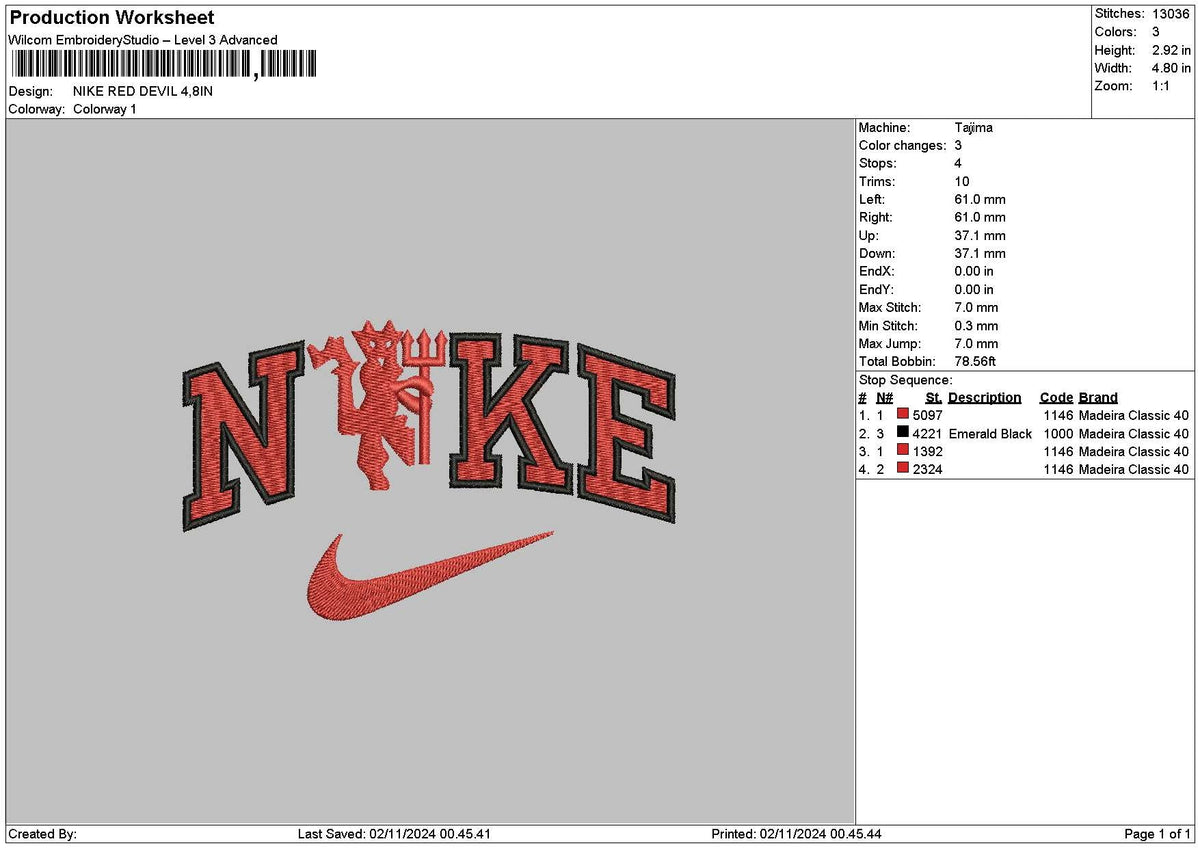 Nike Red Devil Embroidery File 6 sizes – embroiderystores