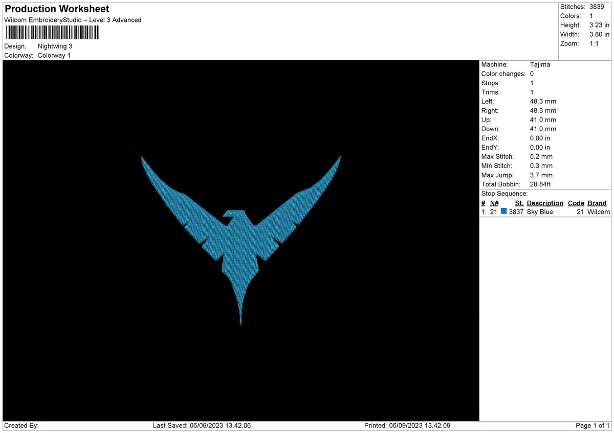 Nightwing Embroidery File 6 sizes – embroiderystores