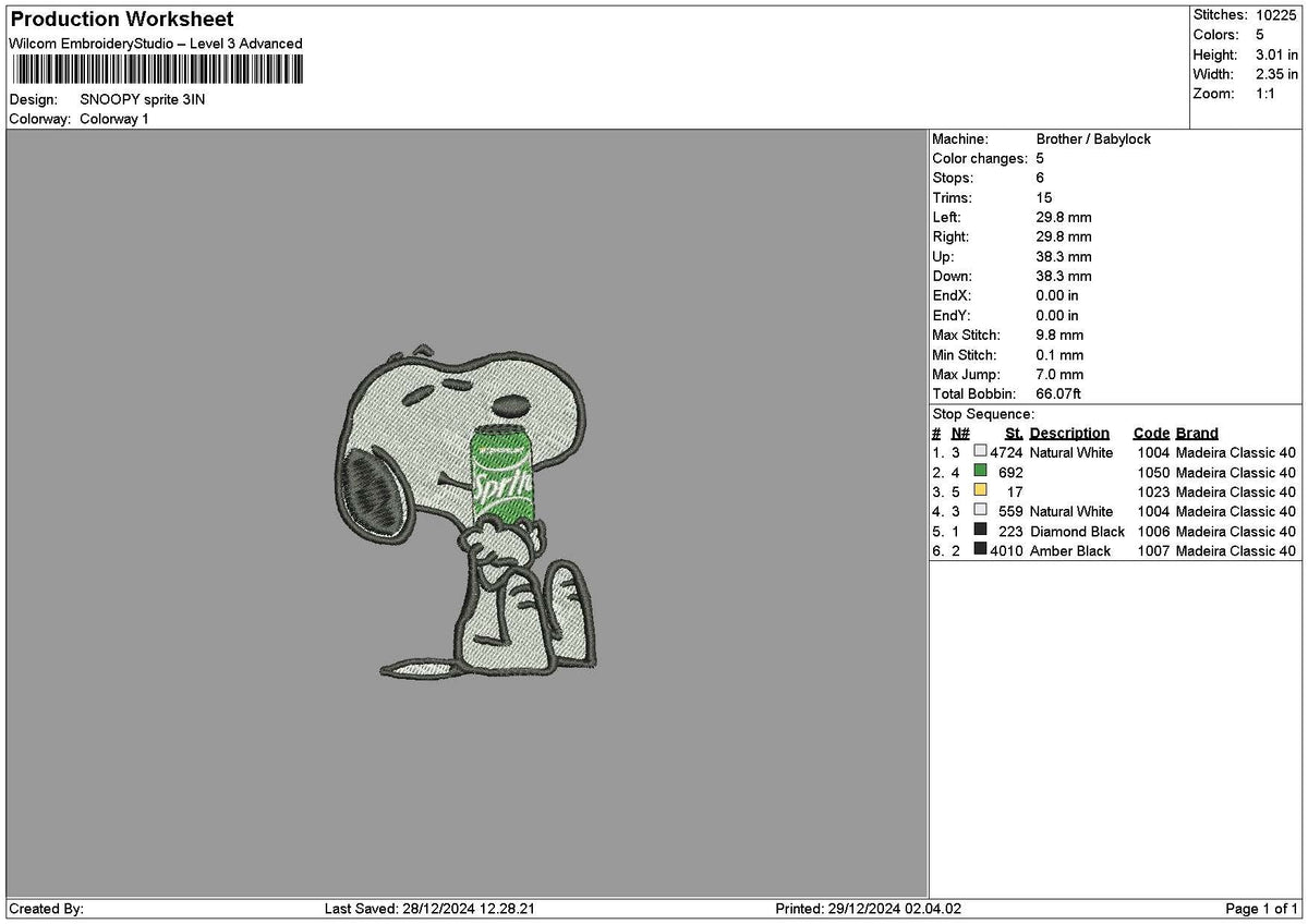 Snoopy Sprite Embroidery File 6 sizes – embroiderystores