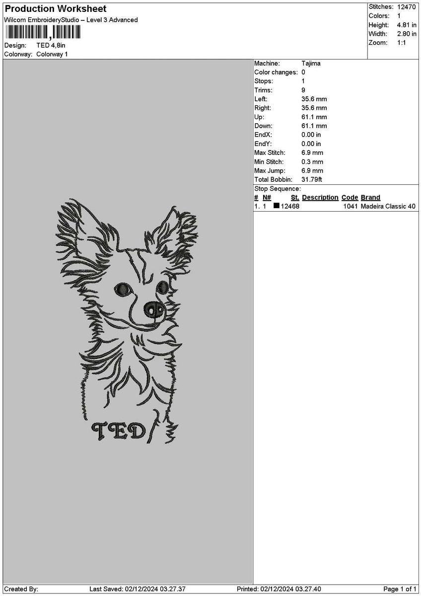 Dog Ted Outline Embroidery File 6 sizes – embroiderystores
