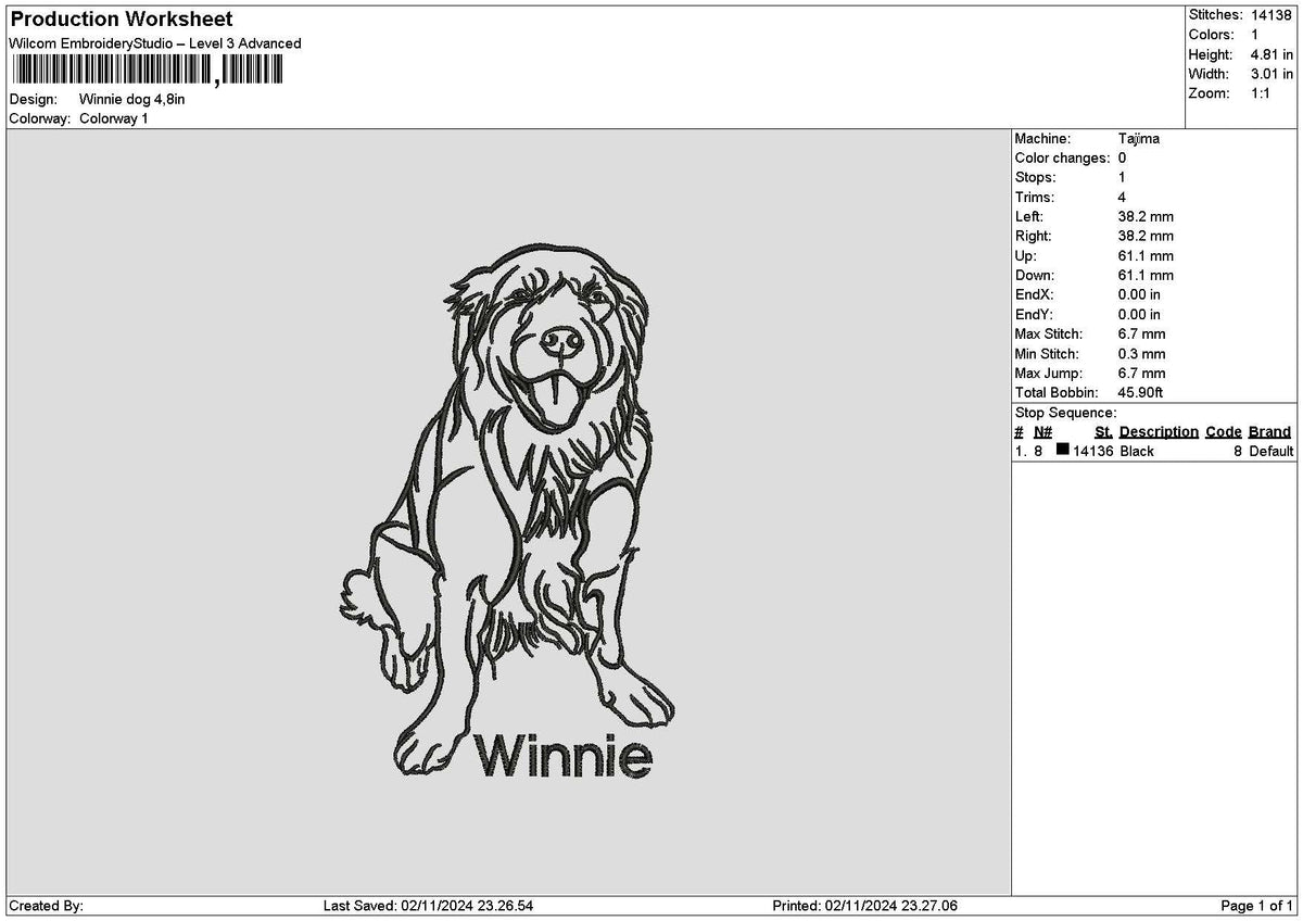 Winnie Dog Embroidery File 6 sizes – embroiderystores