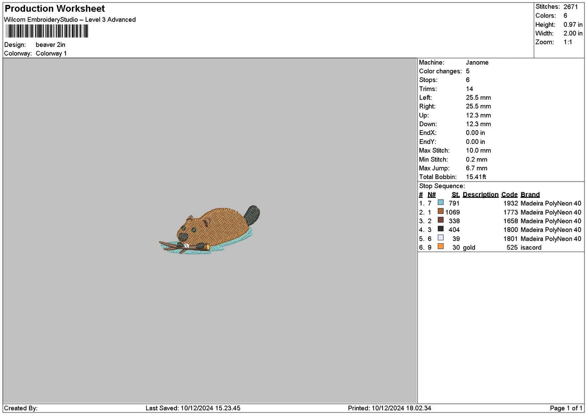 Beaver Embroidery File 6 sizes – embroiderystores