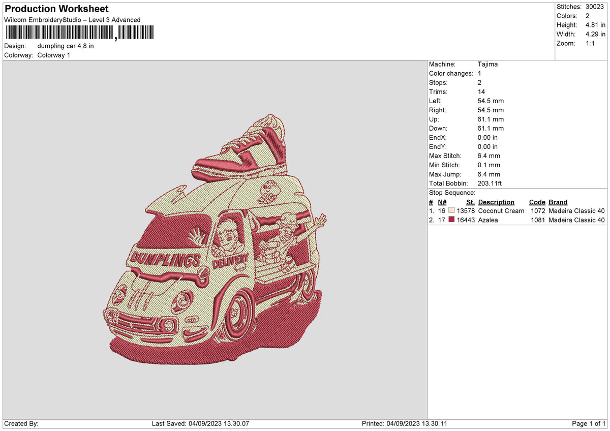 Dumpling Car Embroidery File 6 sizes – embroiderystores