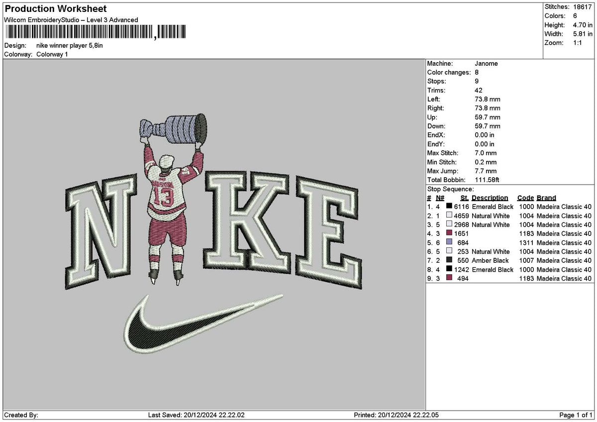 Nike Winner Player Embroidery File 6 sizes – embroiderystores