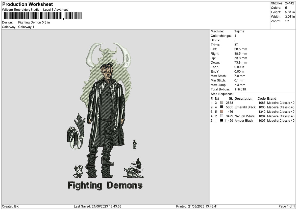 Fighting Demon Embroidery File 6 sizes – embroiderystores