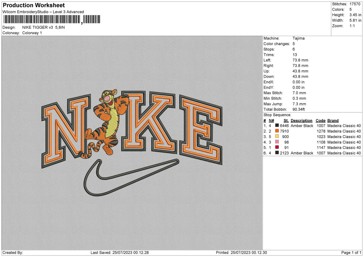 Nike Tigger V3 Embroidery File 6 sizes – embroiderystores