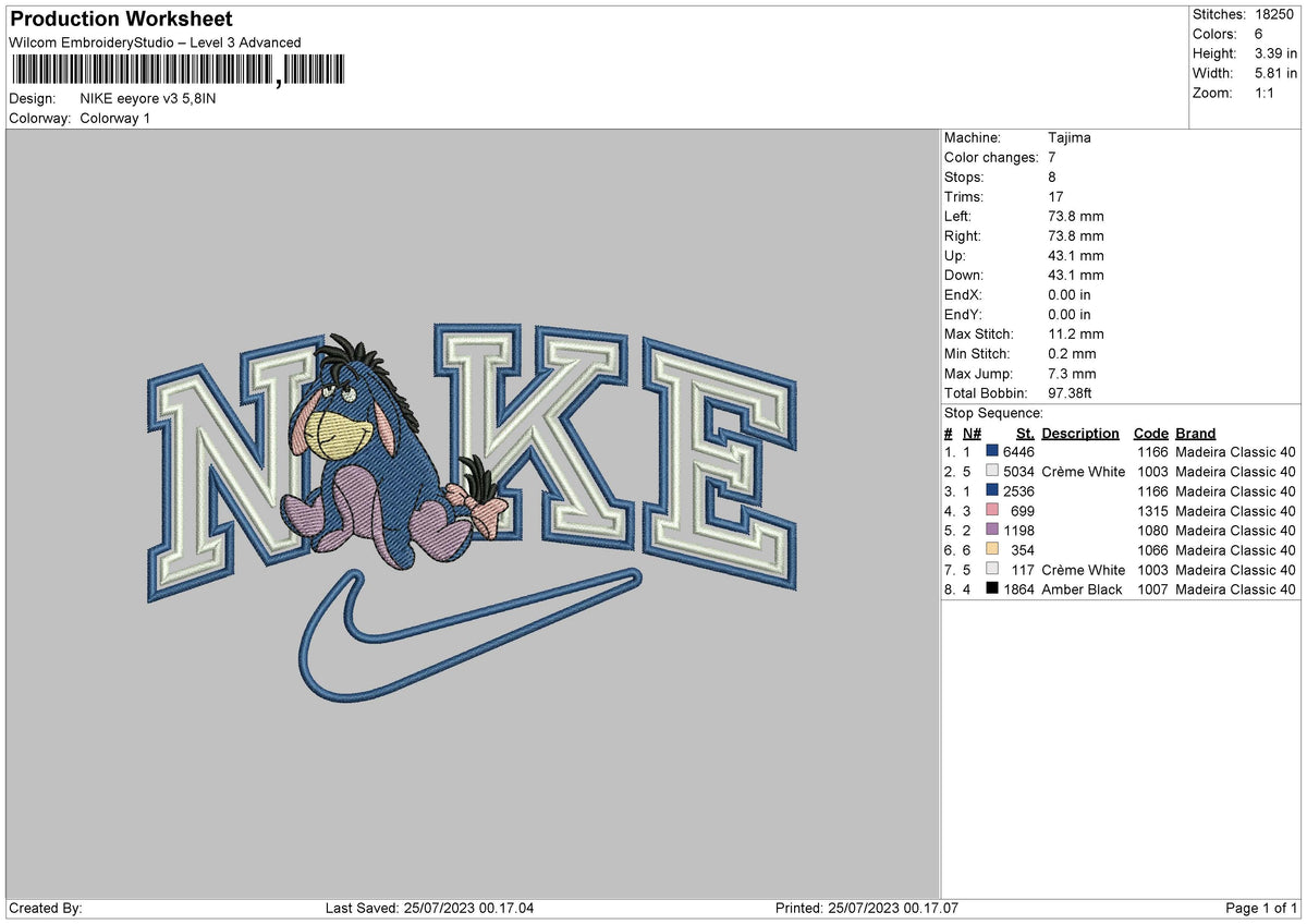 Nike Eeyore V3 Embroidery File 6 sizes – embroiderystores