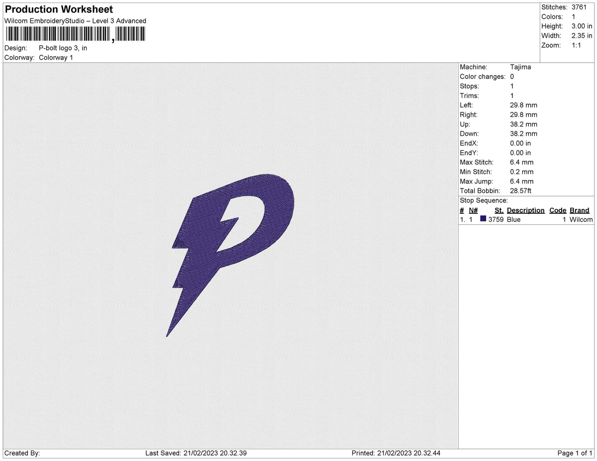 P bolt logo – embroiderystores