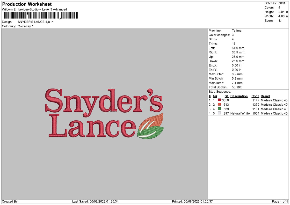 Synders L Embroidery File 6 sizes – embroiderystores