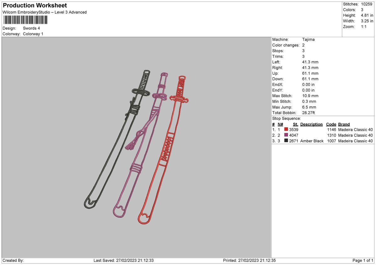 3 Swords Embroidery File 6 sizes – embroiderystores