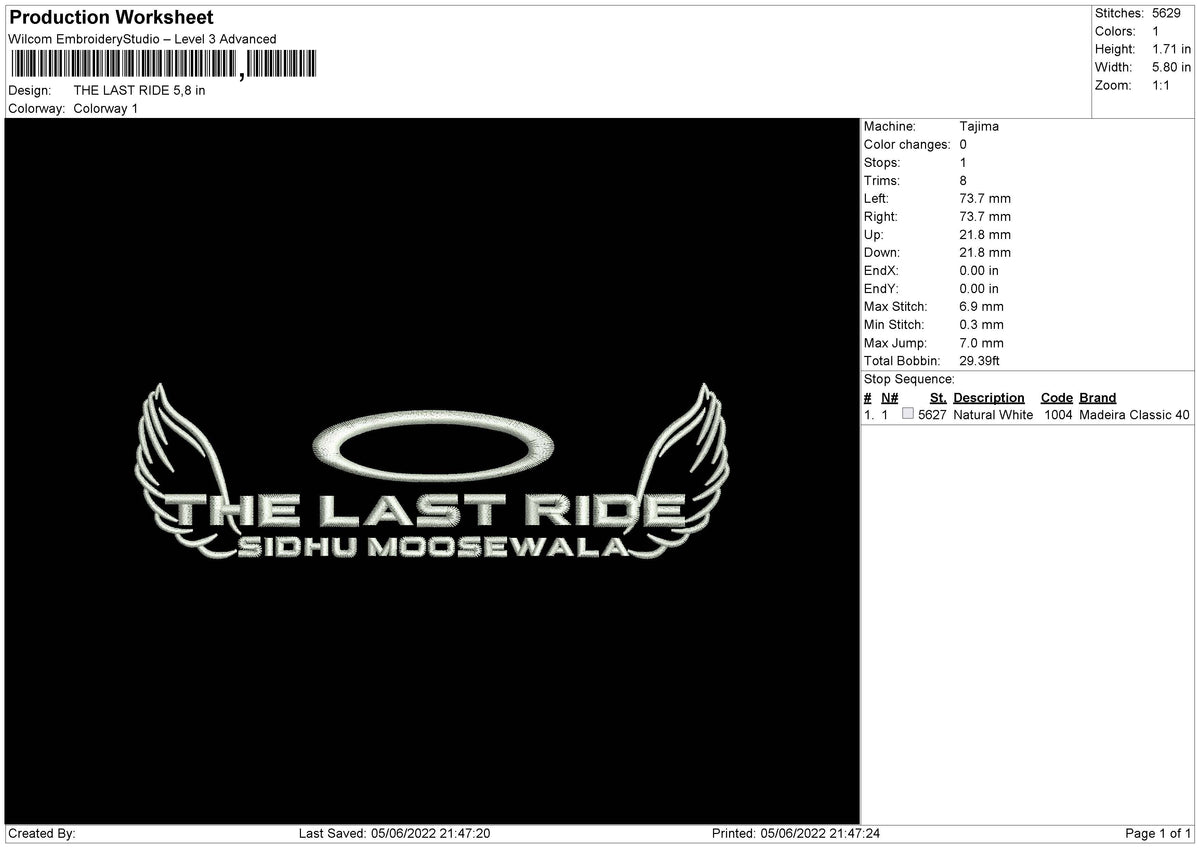 THE LAST RIDE – embroiderystores