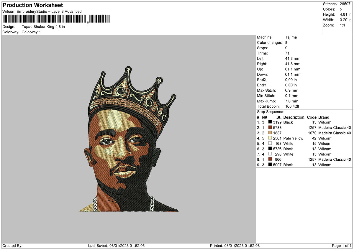 Tupac King Embroidery File 6 sizes – embroiderystores