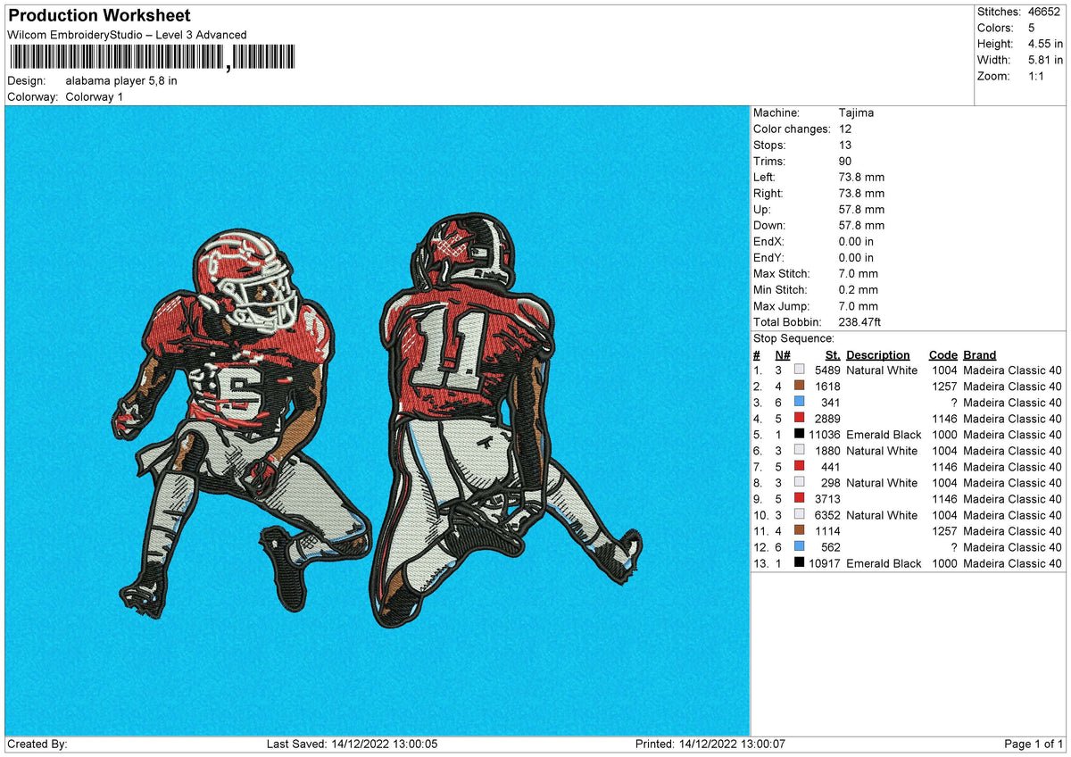 Alabama Player Embroidery File 6 sizes – embroiderystores