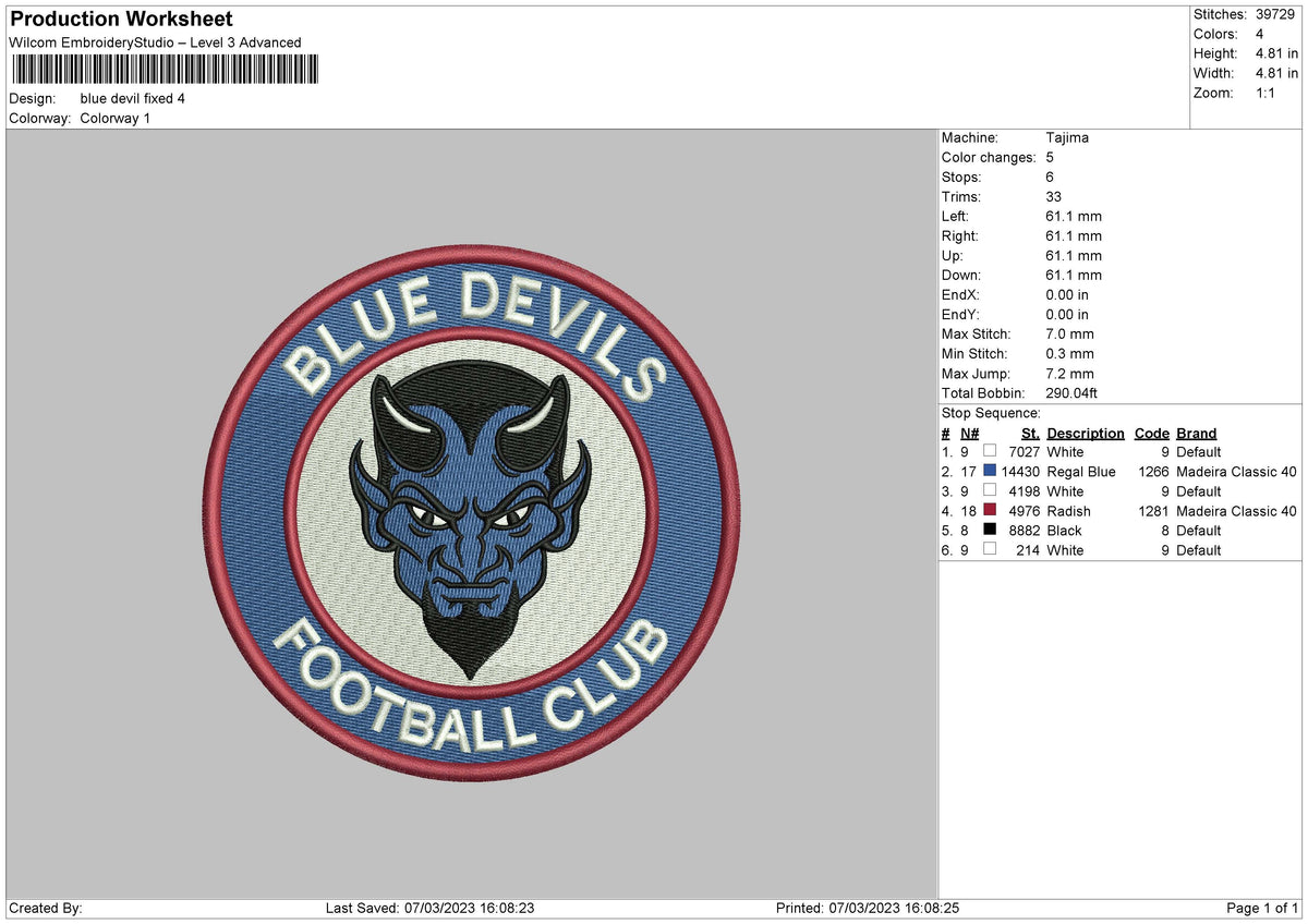 Blue Devil Embroidery File 6 sizes – embroiderystores
