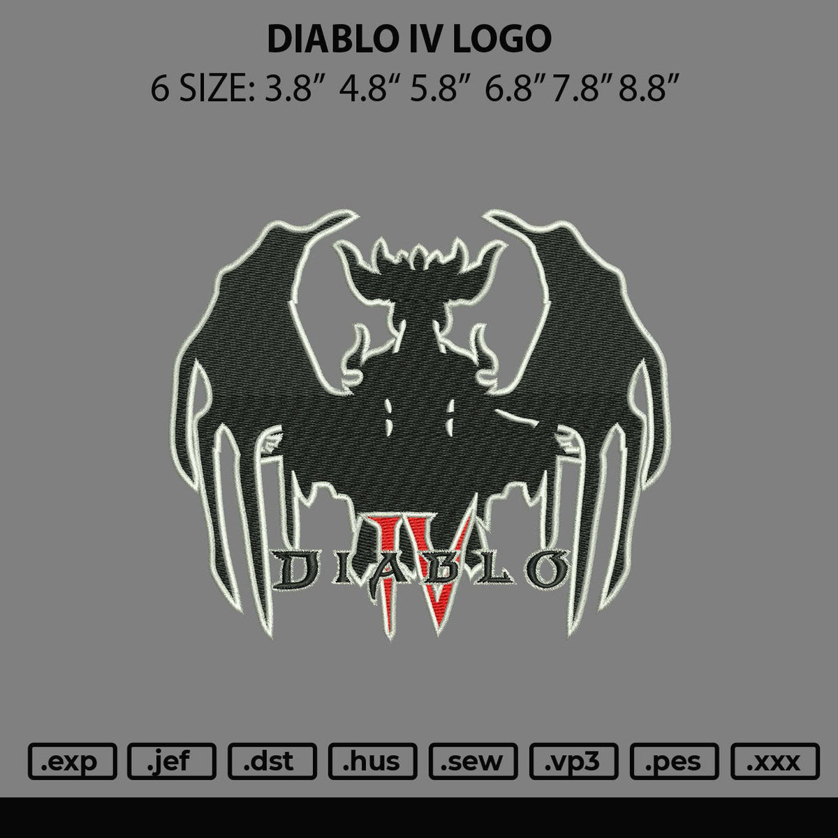 Diablo Iv Logo Embroidery File 6 sizes – embroiderystores