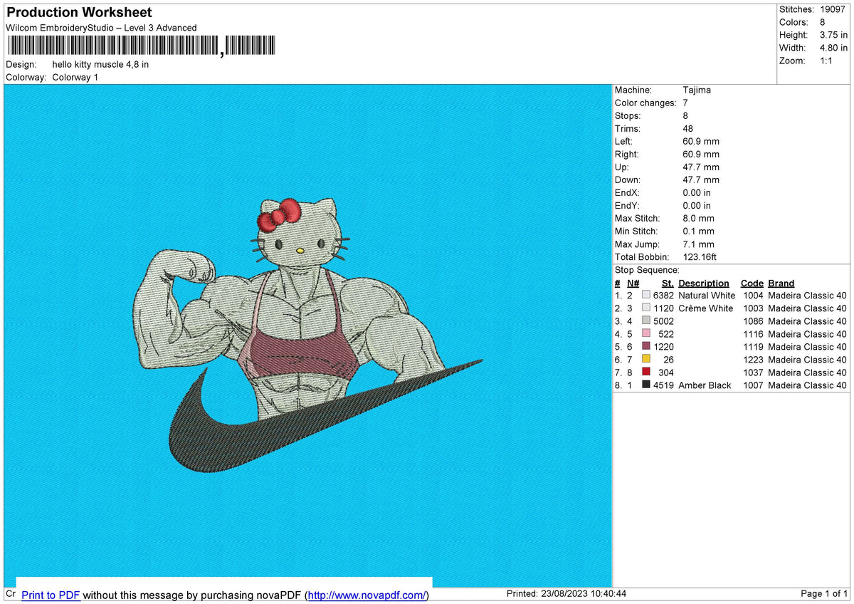 Hello Kitty Muscle Embroidery File 6 size – embroiderystores