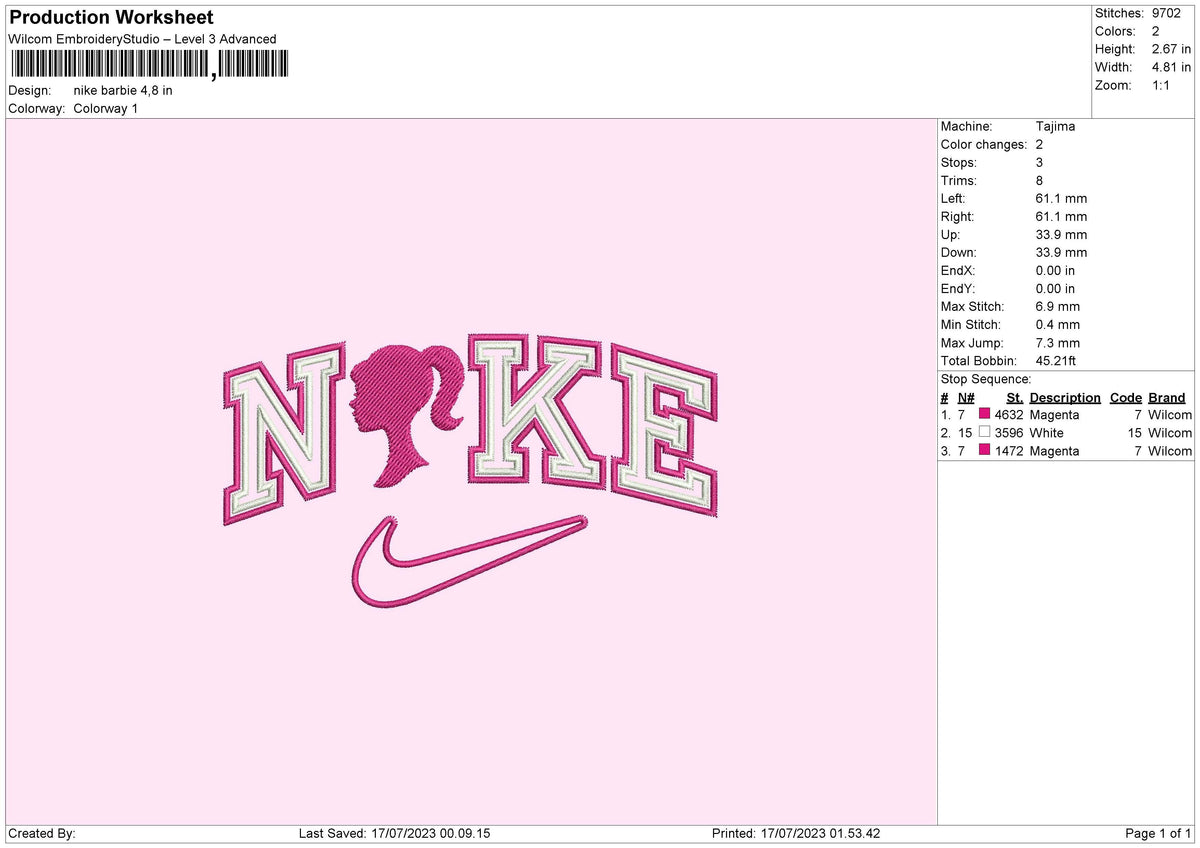 Nike Barbie Embroidery File 6 sizes – embroiderystores