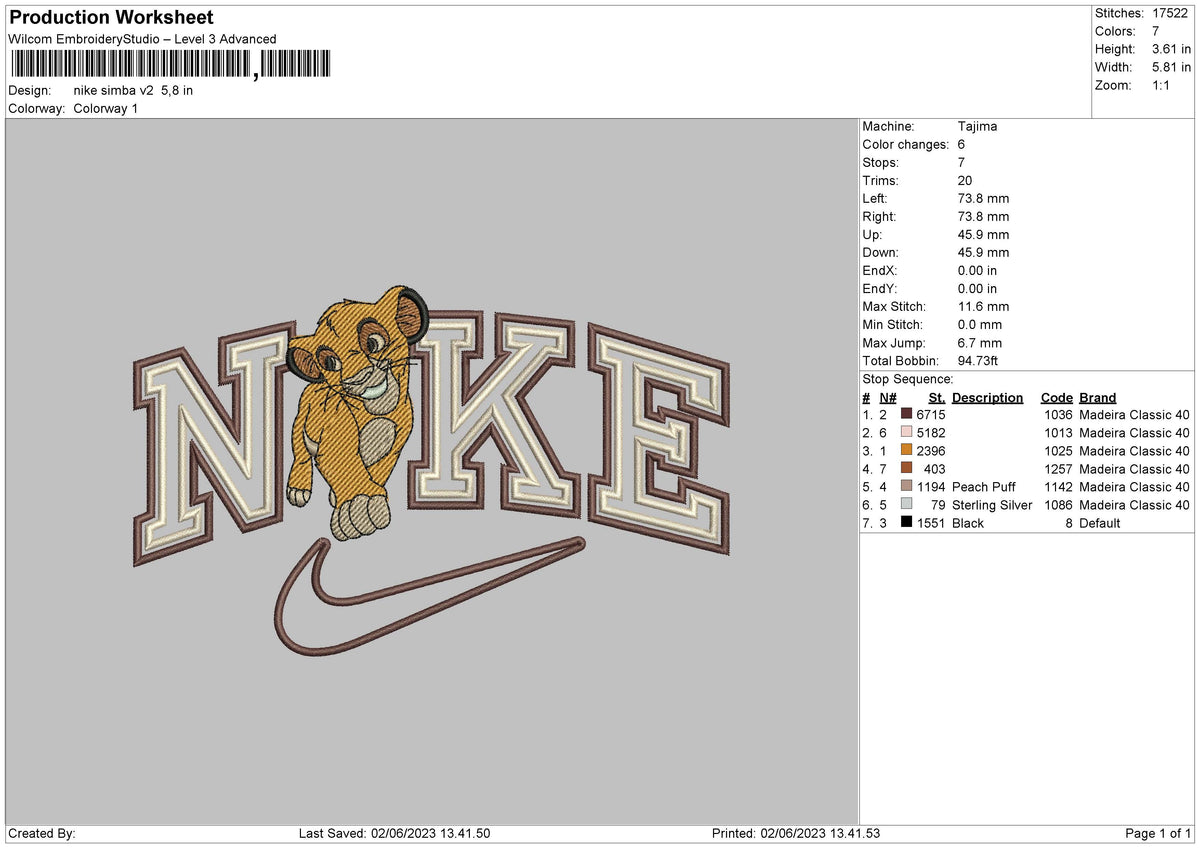 Nike Simba V2 Embroidery File 6 sizes – embroiderystores