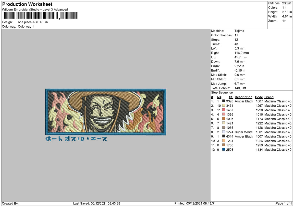 One Piece ACE Embroidery – embroiderystores