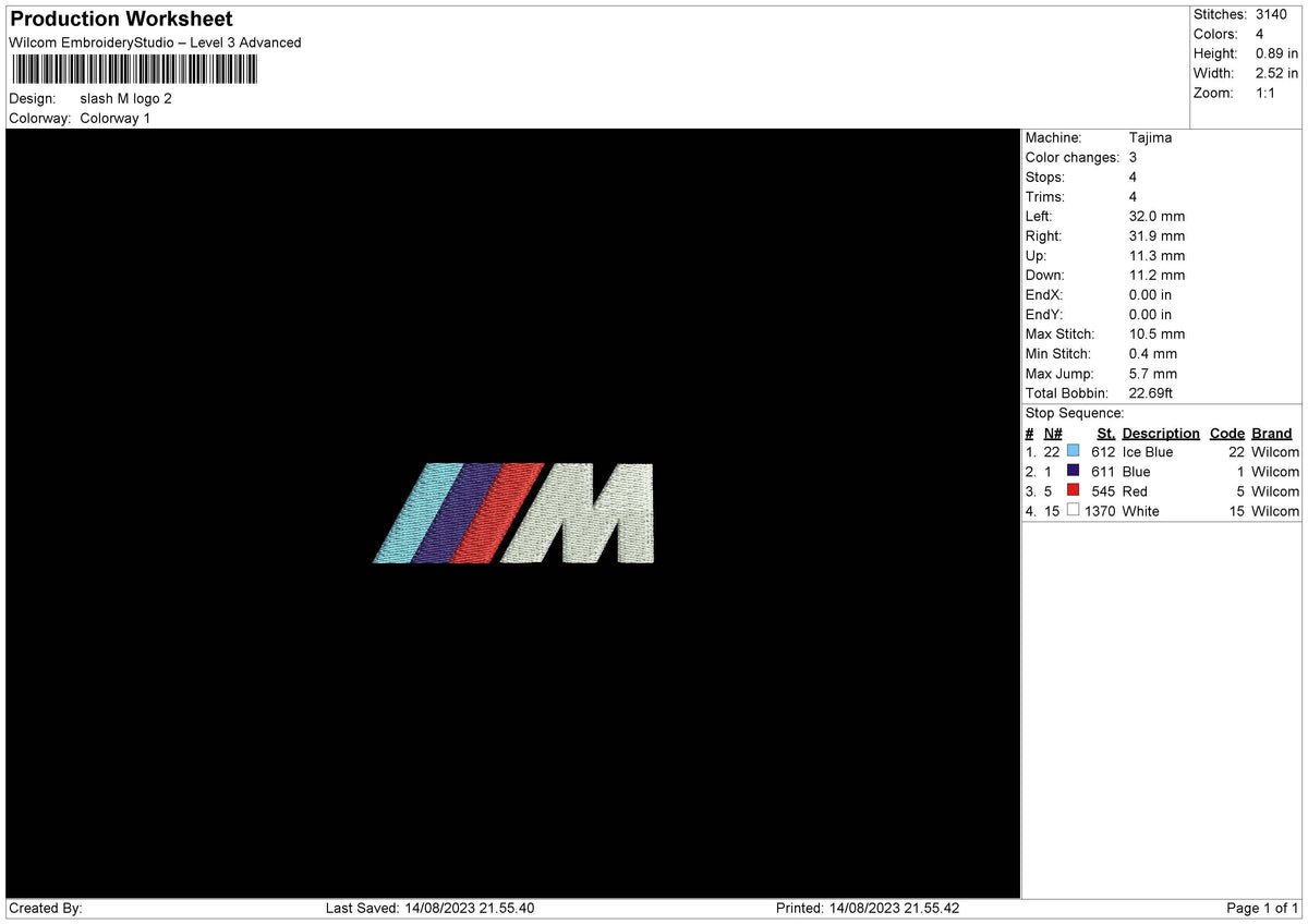 Slash M Logo Embroidery File 6 sizes – embroiderystores