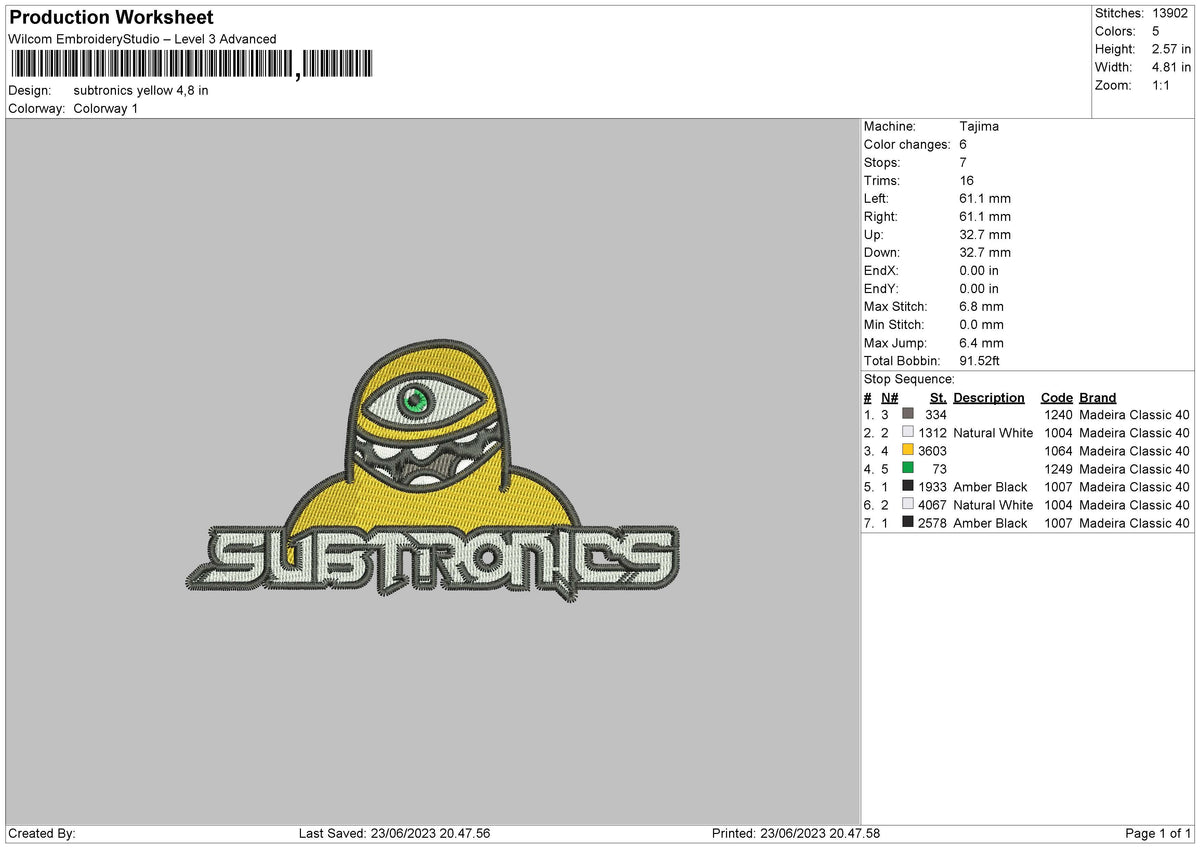 Subtronics Yellow Embroidery File 6 sizes – embroiderystores
